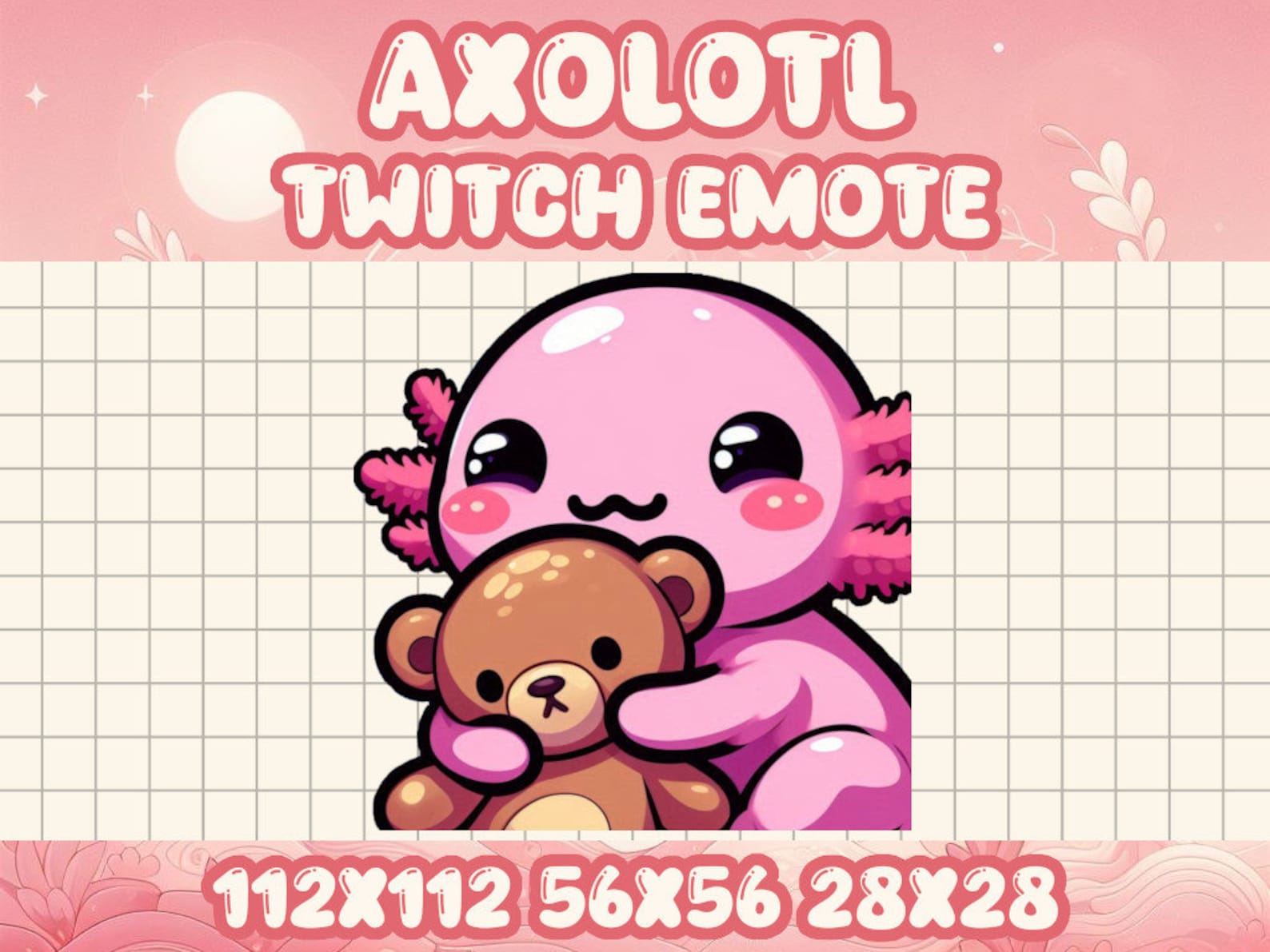 Pink Axolotl Teddy Bear Emote Cute Twitch & Discord Icons Kawaii Chibi ...