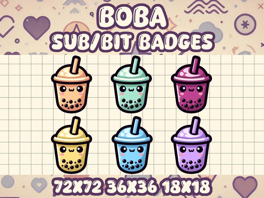 Boba Sub or Bit Badge Set | Cute Kawaii Drink Icons for Twitch and ...