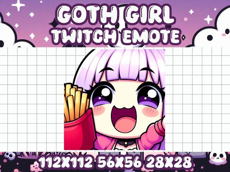 Pastel Goth Girl French Fries Emote | Kawaii Chibi Icon for Twitch and ...