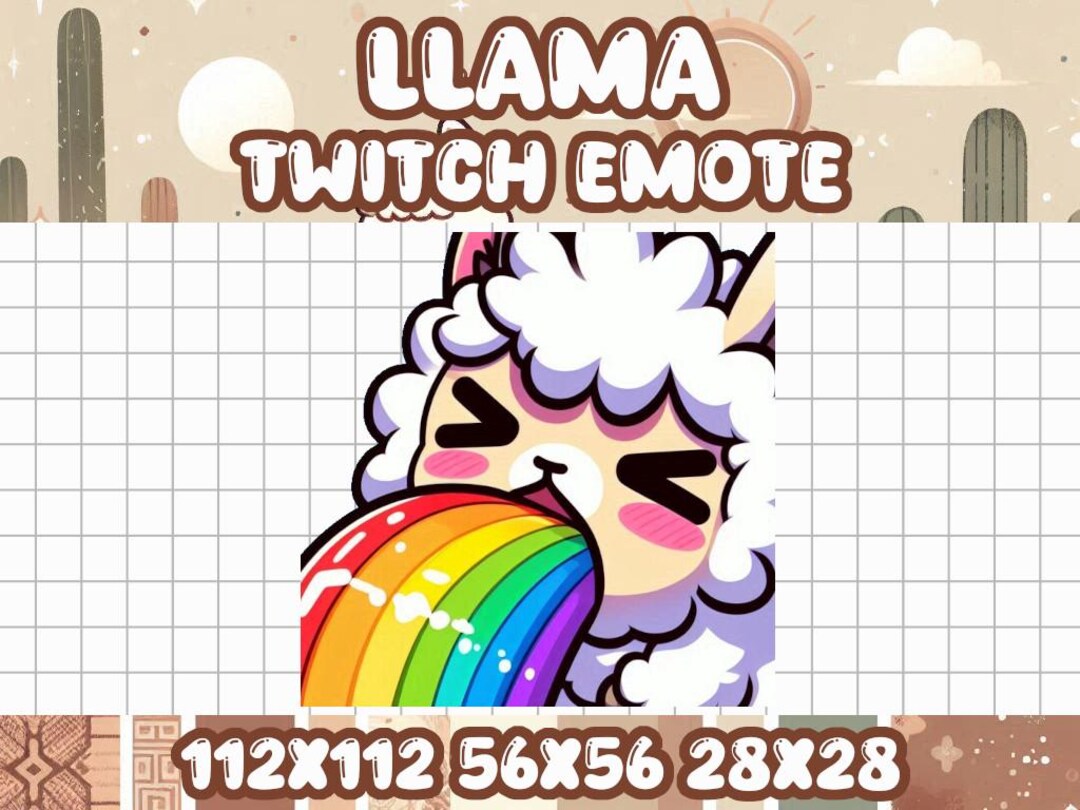 Llama Rainbow Puke Emote | Cute Kawaii Chibi Icon for Twitch and ...