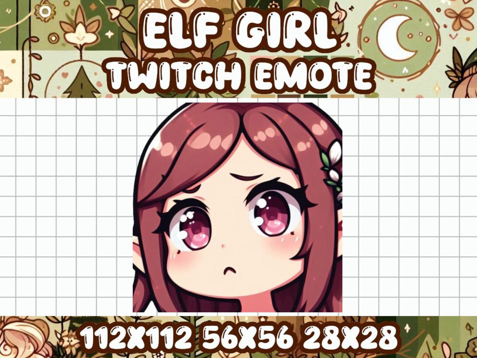 Elf Girl Confused Emote | Cute Kawaii Fantasy Chibi Icon for Twitch and ...