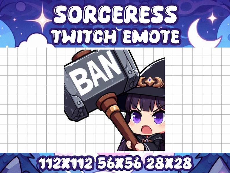 Sorceress Girl Ban Hammer Emote | Kawaii Chibi Icon for Twitch and ...