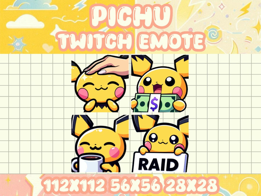 4-pack Emote Bundle: Pichu Pet, Money, Coffee, Raid Cute Kawaii Pokémon ...