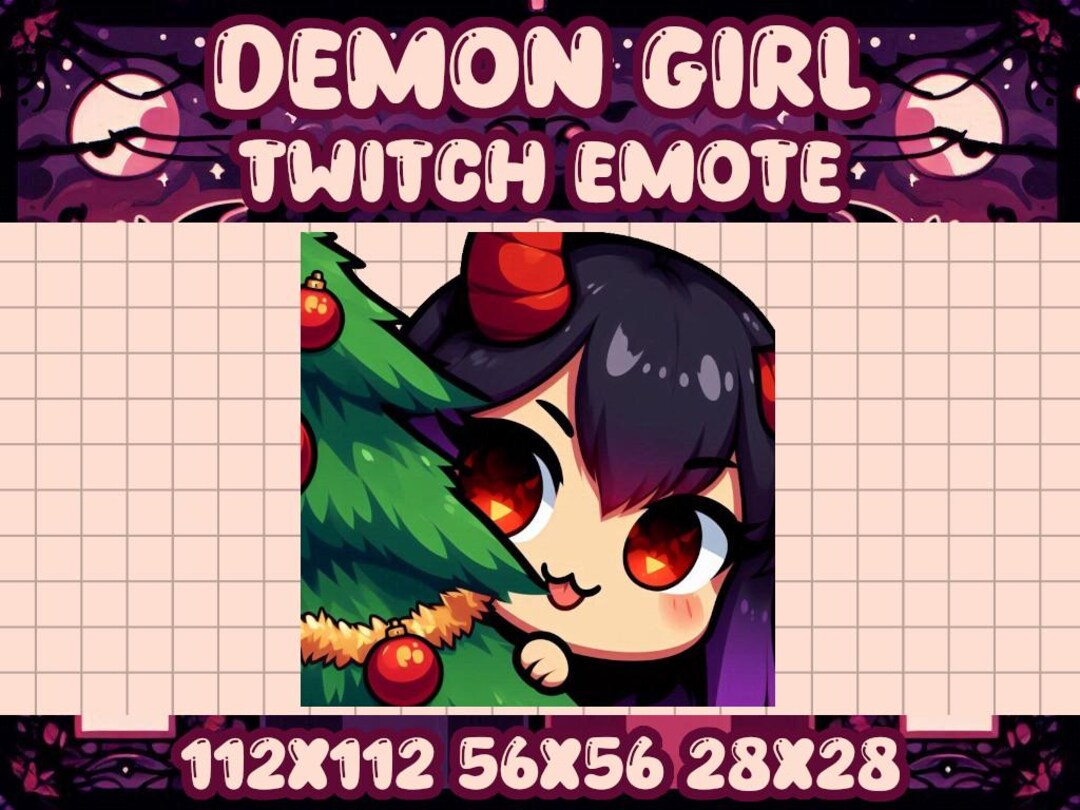 Demon Girl Christmas Lurk Emote | Kawaii Chibi Holiday Icon for Twitch ...