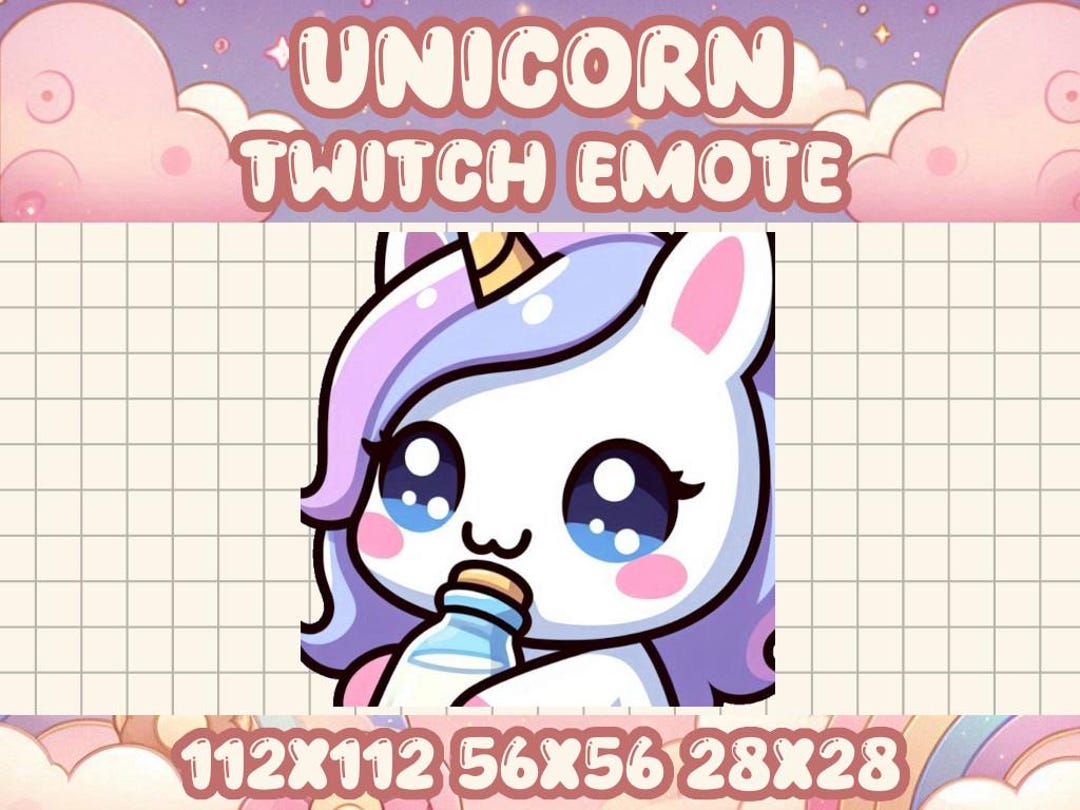 Kawaii Unicorn Milk Emote: Chibi Drink Icon for Twitch/discord (digital ...