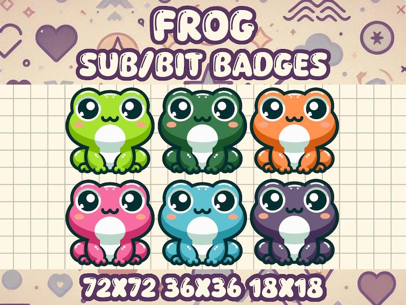 Frog Sub or Bit Badge Pack | Kawaii Amphibian Icons for Twitch ...