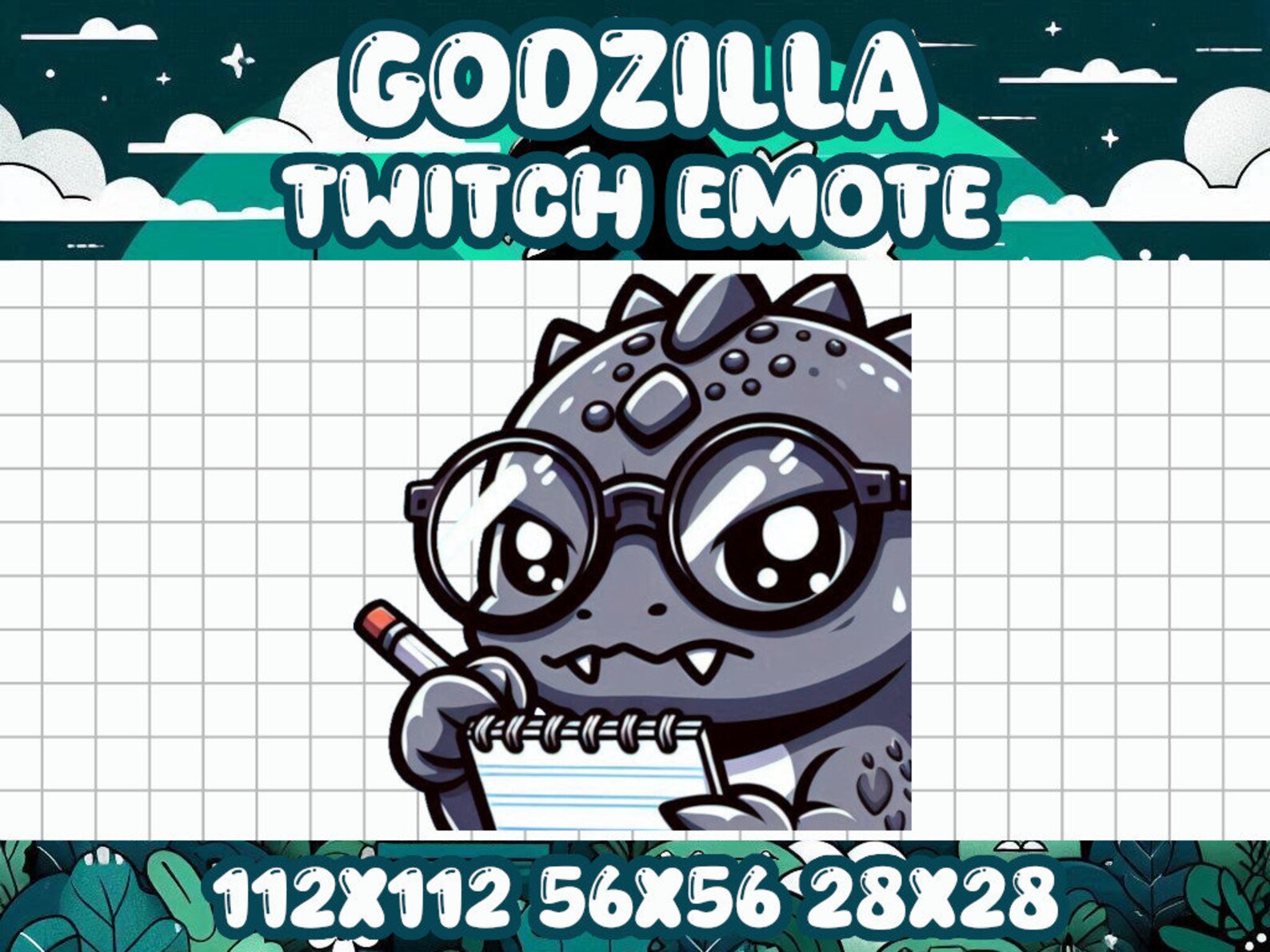 Godzilla Notepad Emote Cute Kawaii Fantasy Icon Adorable Gamer Emotes ...