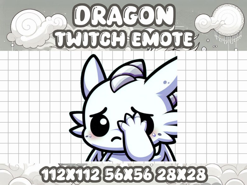 White Dragon Facepalm Emote Cute Kawaii Fantasy Icon Adorable Gamer ...