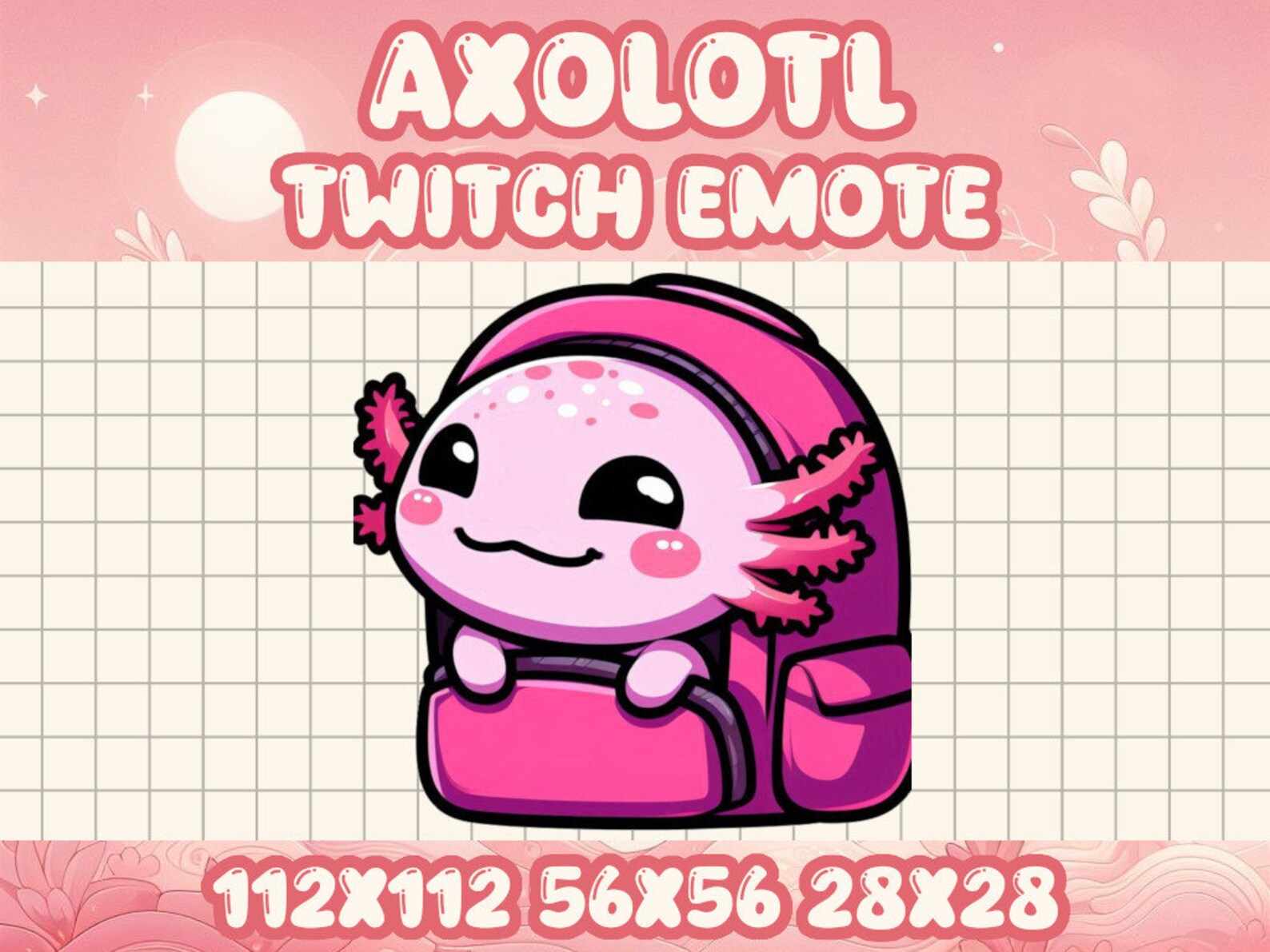 Pink Axolotl Carry Backpack Emote Cute Twitch & Discord Icon Kawaii ...