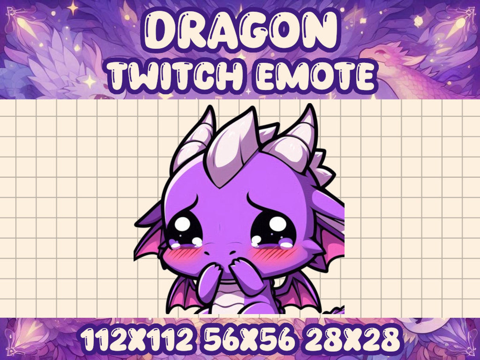Purple Dragon Shy Emote Cute Twitch & Discord Icons Kawaii Chibi Gamer ...