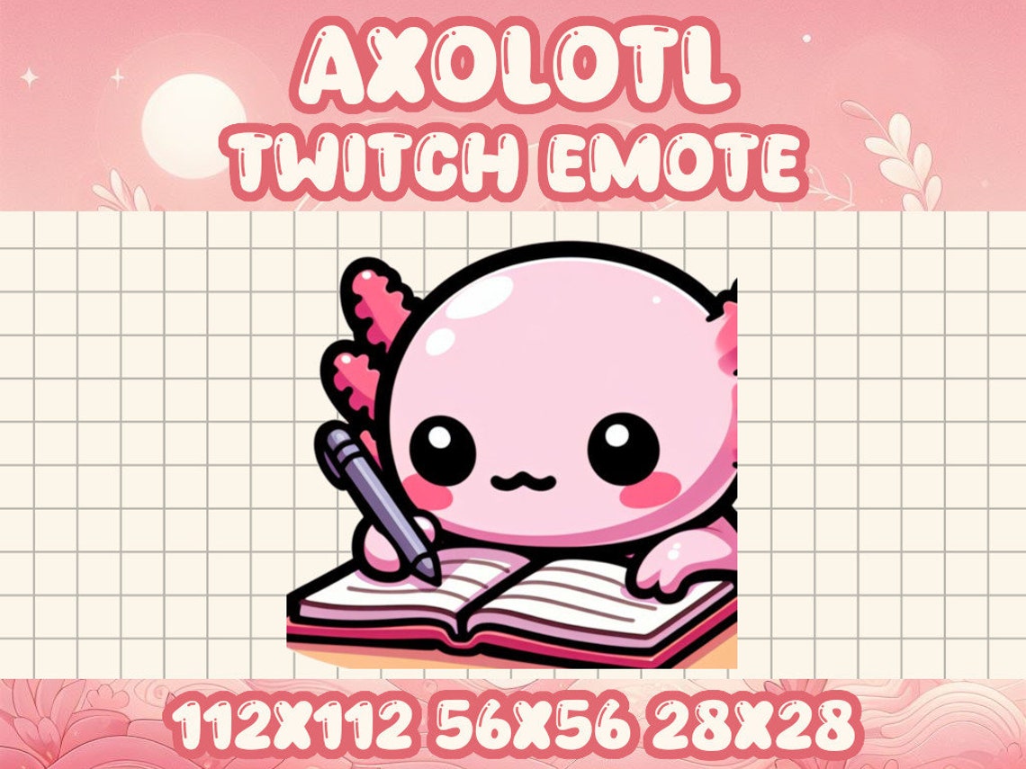Pink Axolotl Notes Emote Chibi Twitch & Discord Icons Kawaii Gamer ...