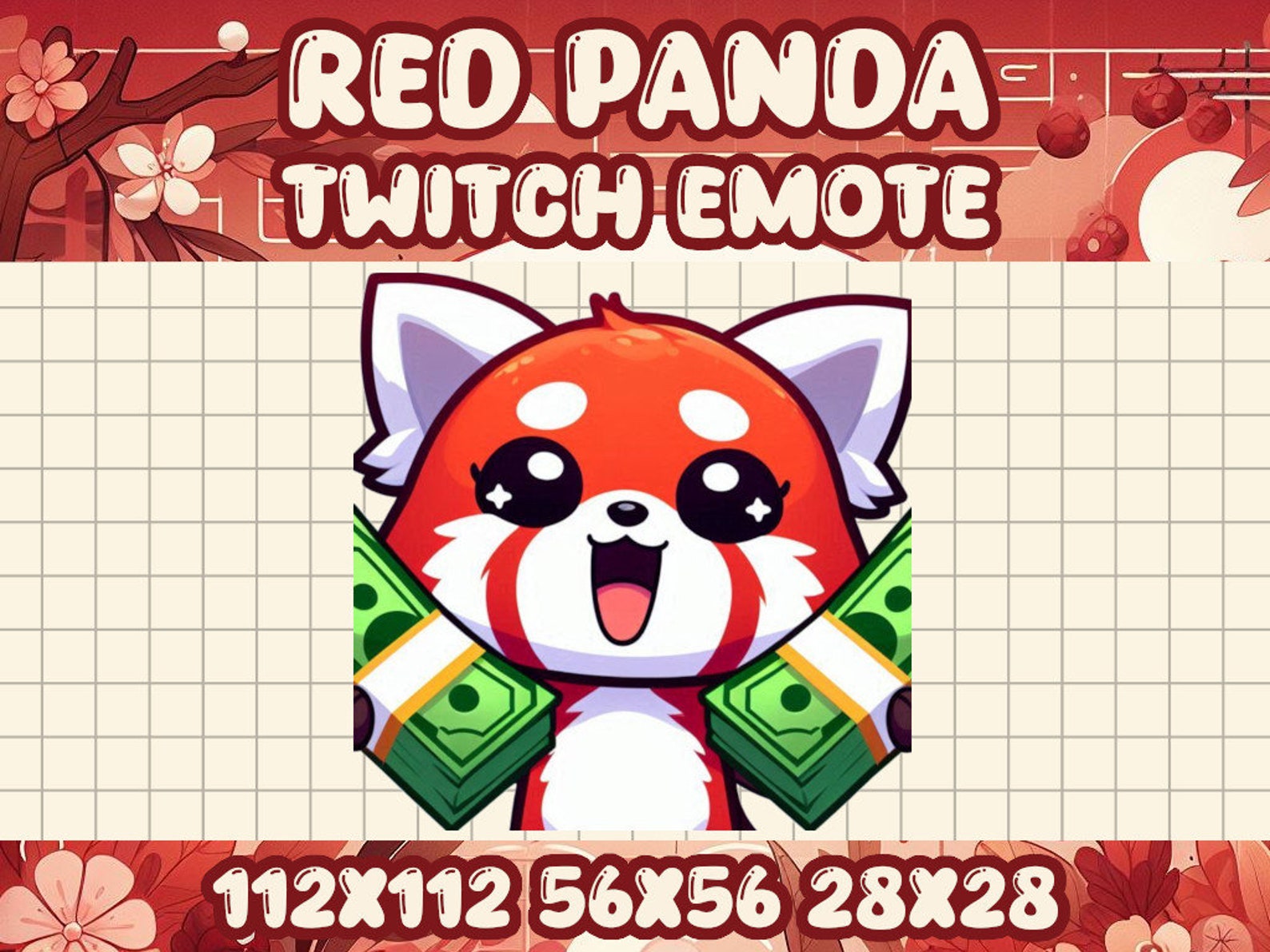 Red Panda Cash Money Emote Cute Twitch & Discord Icons Kawaii Chibi ...