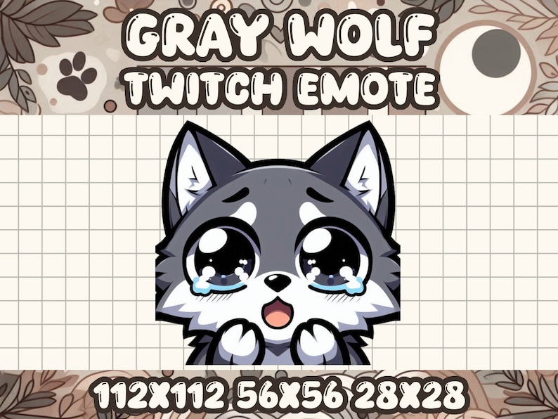 Gray Wolf Pleading Emote Cute Kawaii Twitch Discord Icon Adorable Gamer ...