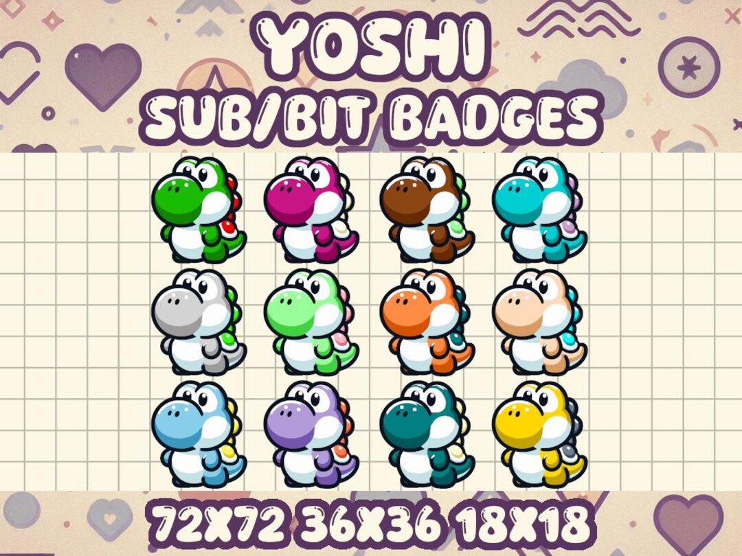 Yoshi Sub or Bit Badge Pack | Kawaii Gamer Icons for Twitch Streamers ...