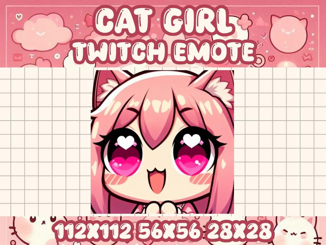 Pink Cat Girl Love Emote | Kawaii Anime Icons | Chibi Gamer Emotes for ...