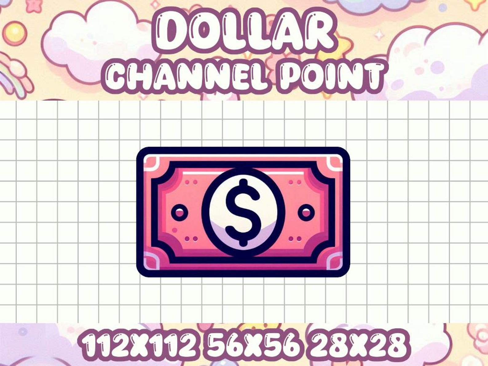 Pink Dollar Channel Point Emote | Cute Kawaii Girly Money Icon for ...