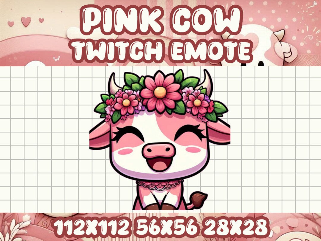 Pink Cow Flower Crown Emote | Cute Twitch & Discord Icons | Kawaii ...