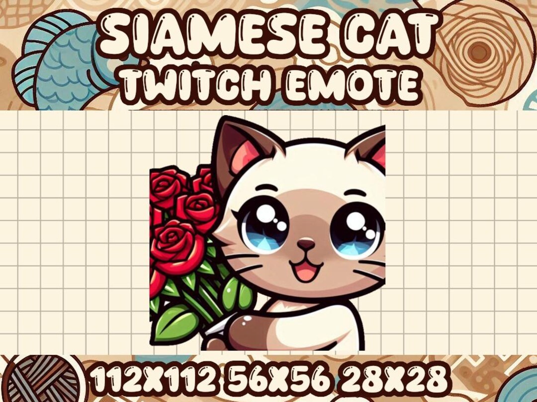 Siamese Cat Roses Emote | Cute Romantic Chibi Icon for Twitch & Discord ...