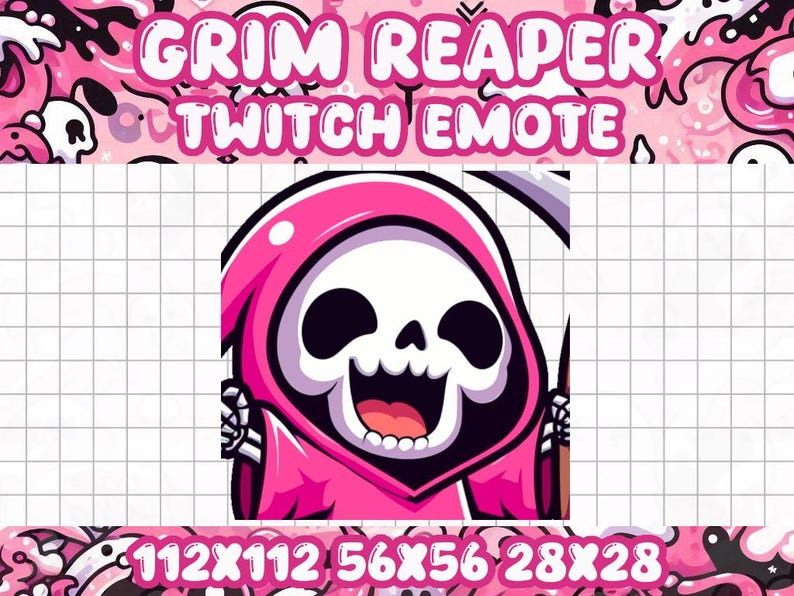 Pink Grim Reaper Celebrate Emote Cute Kawaii Chibi Icon Adorable Gamer ...