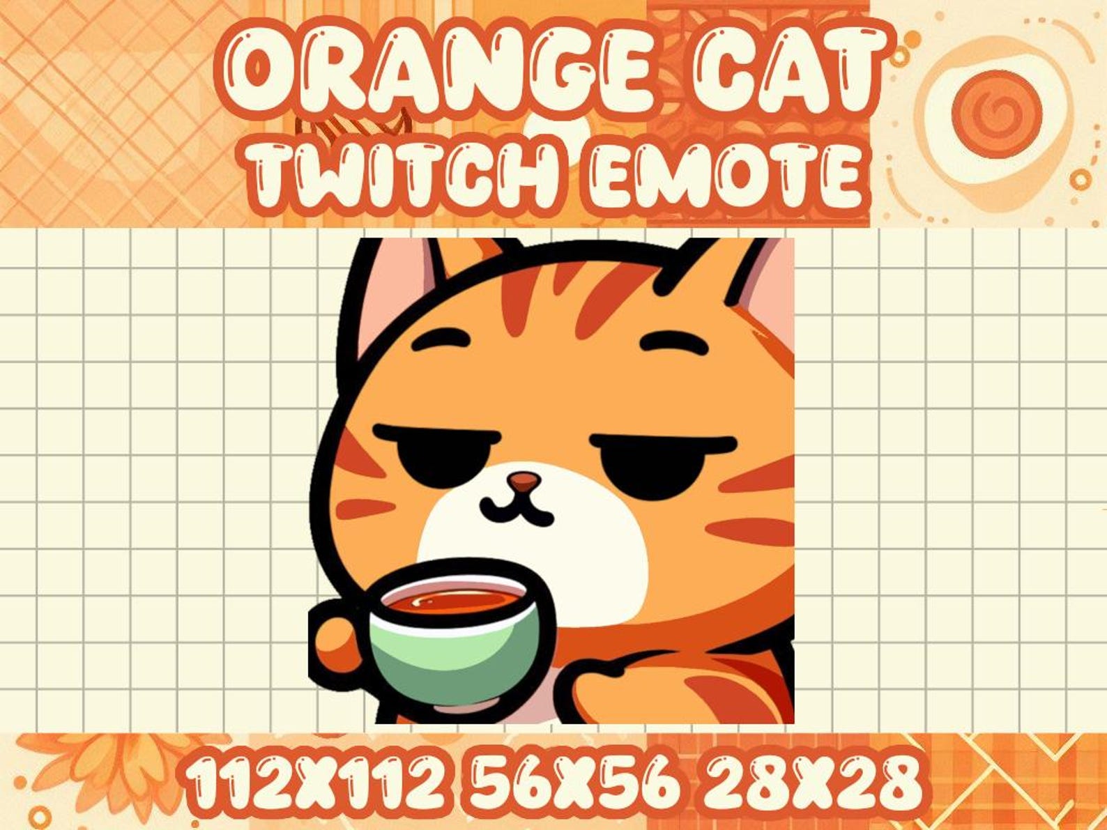 Orange Tabby Cat Sip Emote | Cute Kawaii Chibi Icon for Twitch and ...