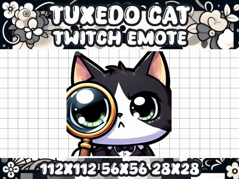 Tuxedo Cat Zoom Emote Cute Kawaii Icon Adorable Gamer Emotes for Twitch ...