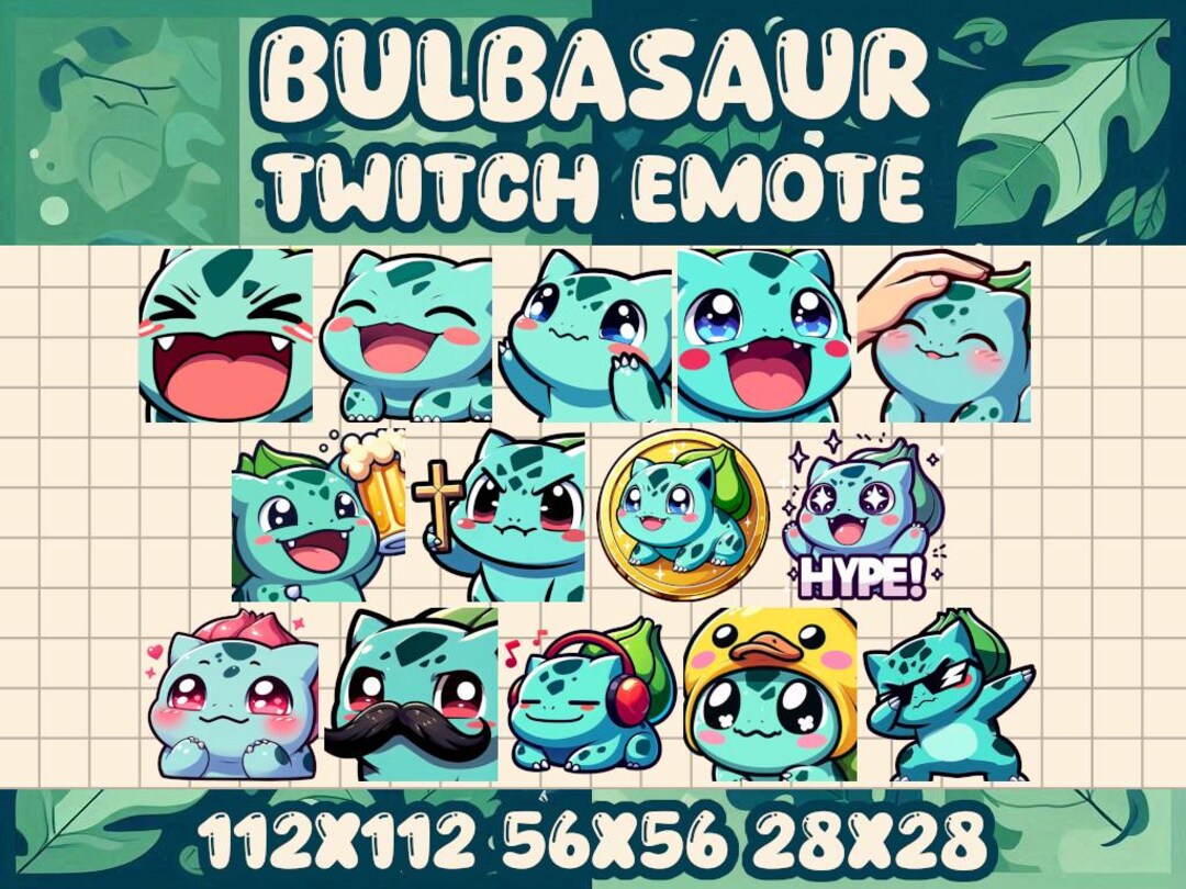 14-pack Bulbasaur Chibi Emote Set Cute Pokémon Icons for Twitch and ...