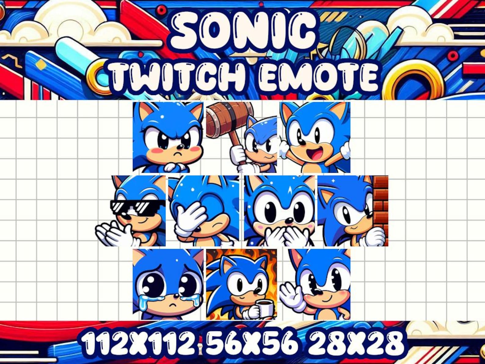 Sonic Emote Starter Pack | 10 Kawaii Chibi Icons for Twitch and Discord ...