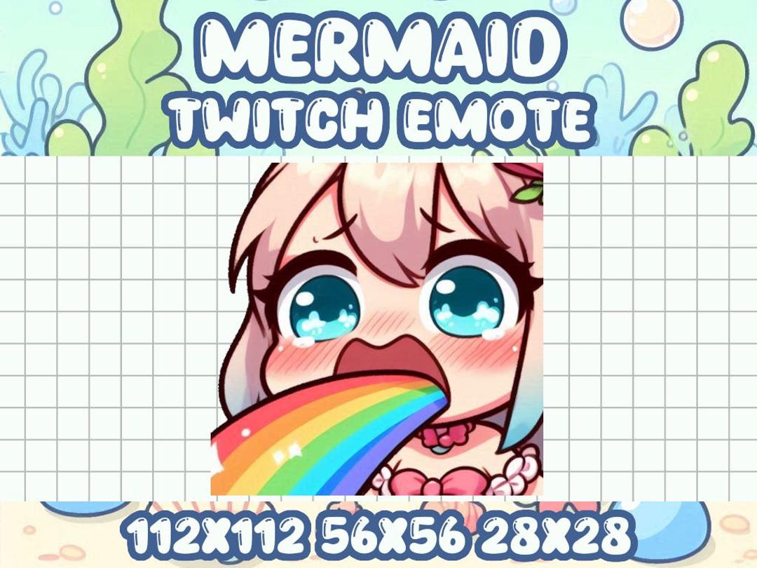 Mermaid Rainbow Puke Emote | Cute Kawaii Ocean Icon for Twitch and ...