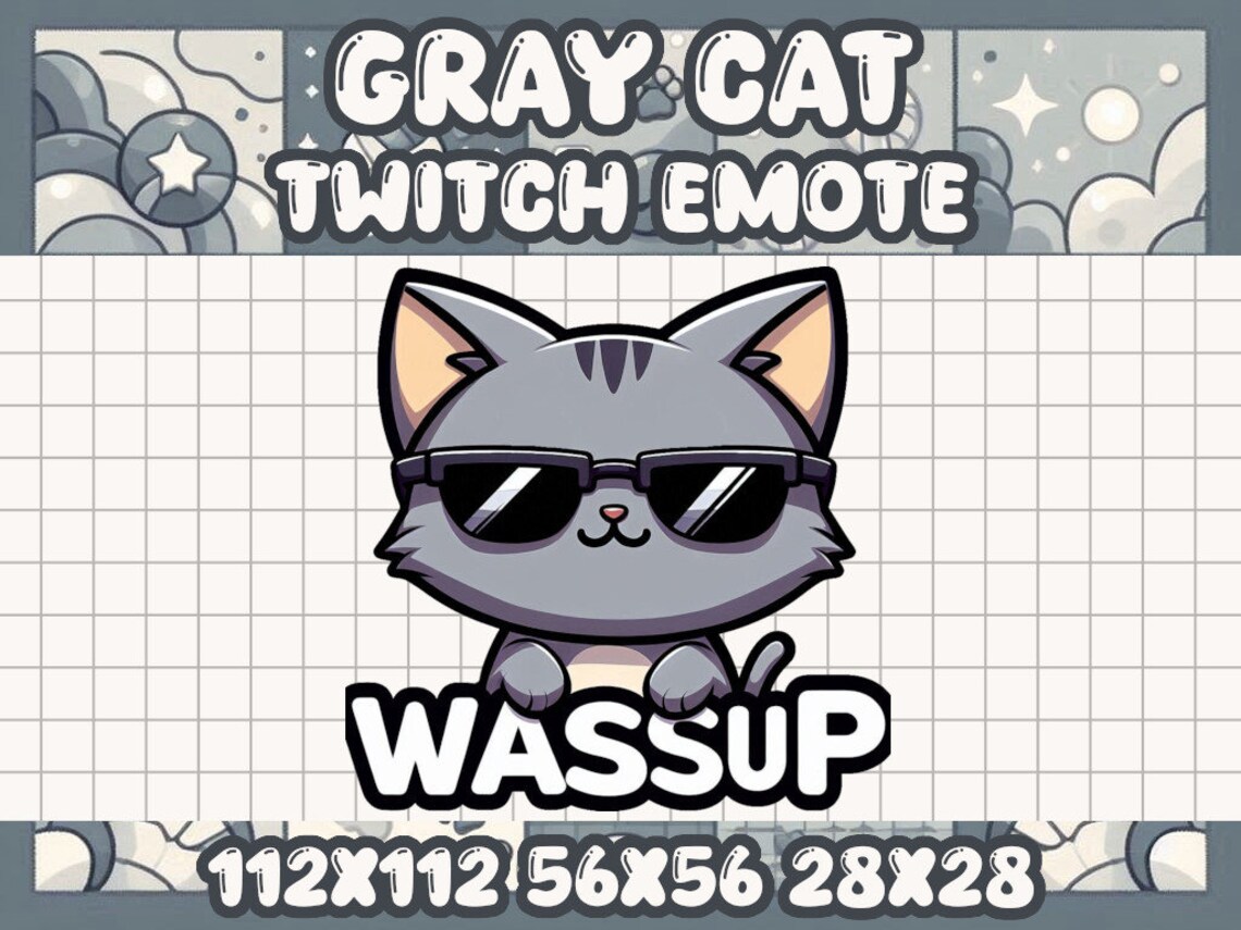 Gray Cat Wassup Emote Cute Kawaii Animal Twitch & Discord Icons ...