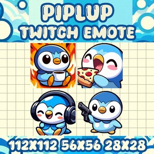 4-pack Emote Bundle: Kawaii Piplup Gamer Emote Set for Twitch and ...