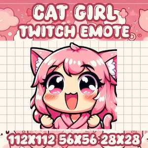 Pink Cat Girl Happy Emote Kawaii Anime Icons Chibi Gamer Emotes for ...