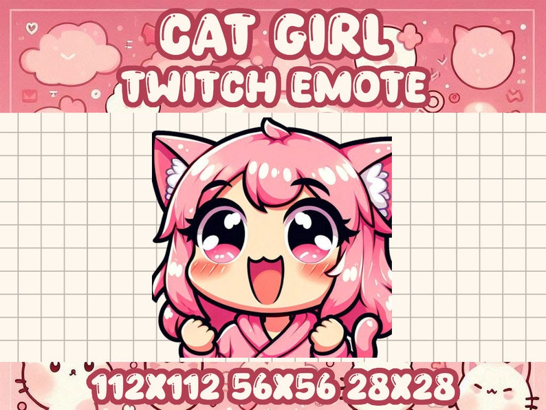 Pink Cat Girl Happy Emote Kawaii Anime Icons Chibi Gamer Emotes for ...