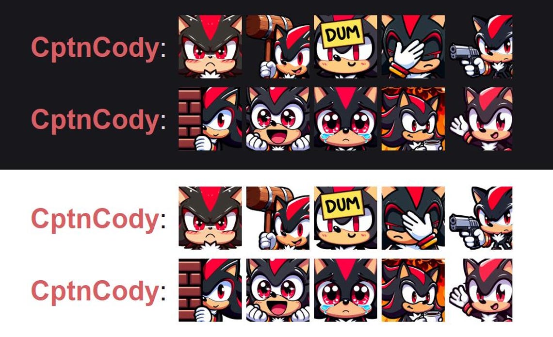 Shadow the Hedgehog Twitch Emotes: Kawaii Chibi Icons (digital Download ...
