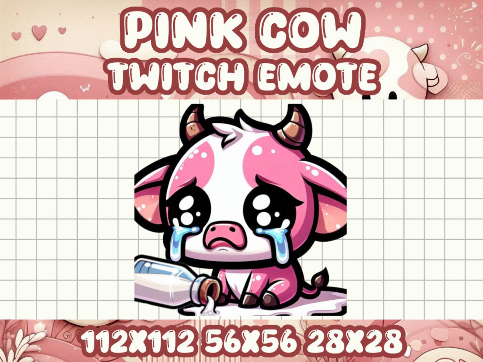 Pink Cow Spilled Milk Emote for Twitch and Discord - Etsy