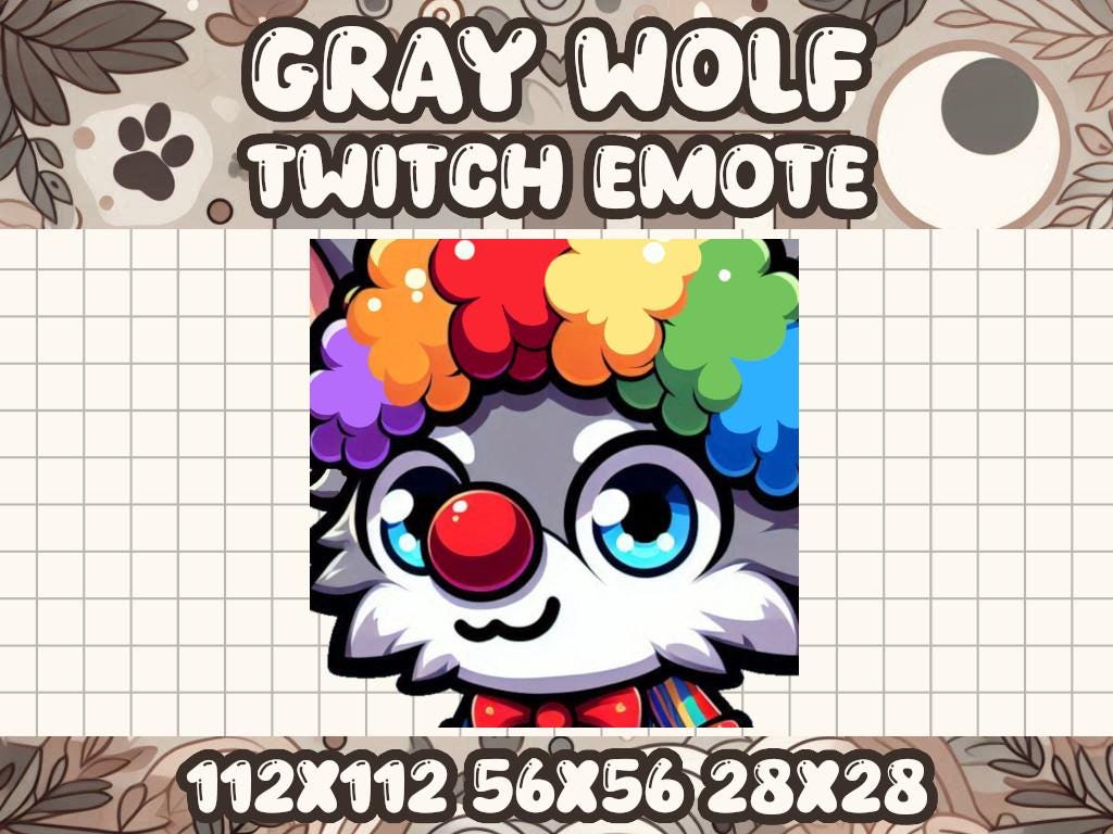 Gray Wolf Clown Emote Cute Kawaii Twitch Discord Icon Adorable Gamer ...
