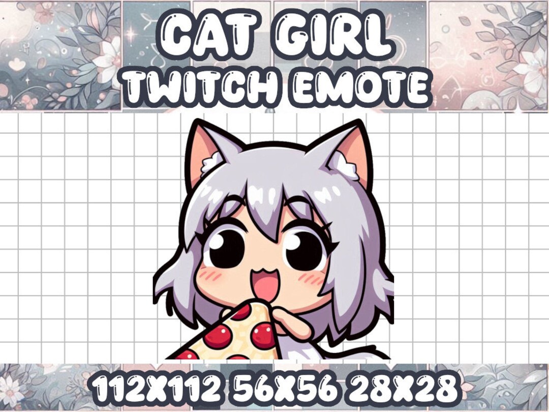 Silver Cat Girl Pizza Emote | Kawaii Gamer Icon for Twitch & Discord - Etsy