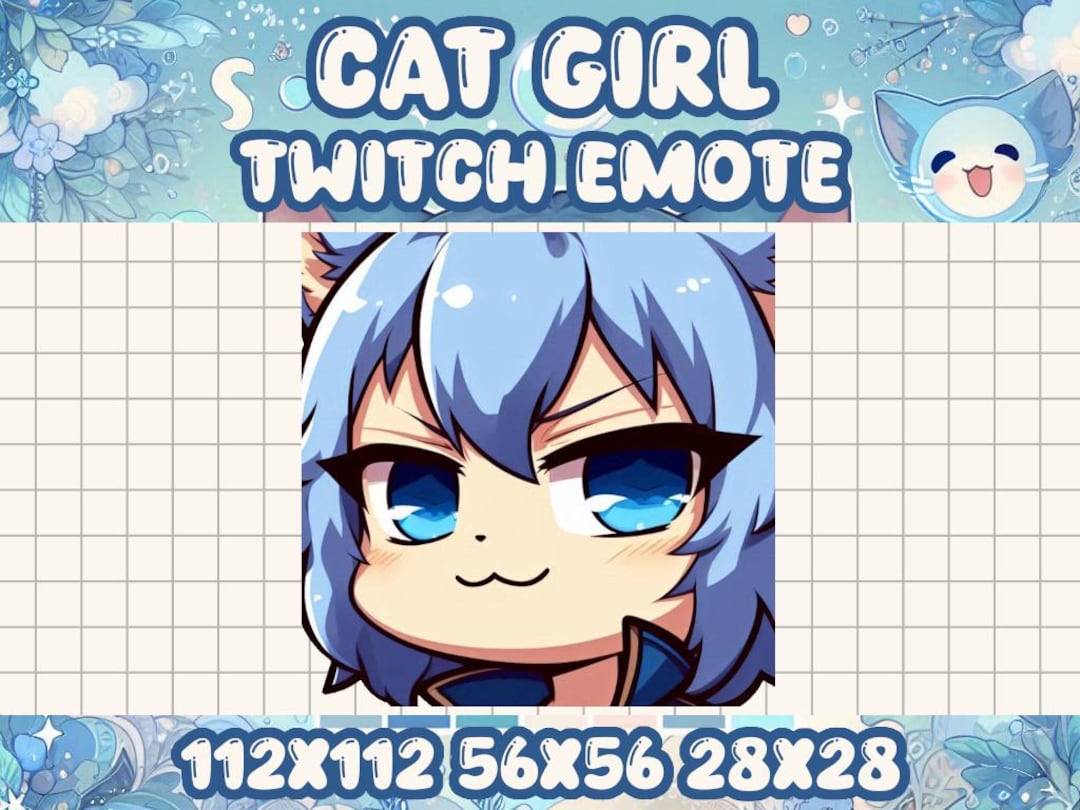 Blue Cat Girl Smirk Emote | Cute Kawaii Chibi Icon for Twitch and ...