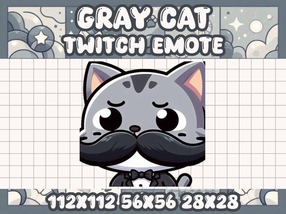 Gray Cat Mustache Emote Cute Kawaii Animal Twitch & Discord Icons ...