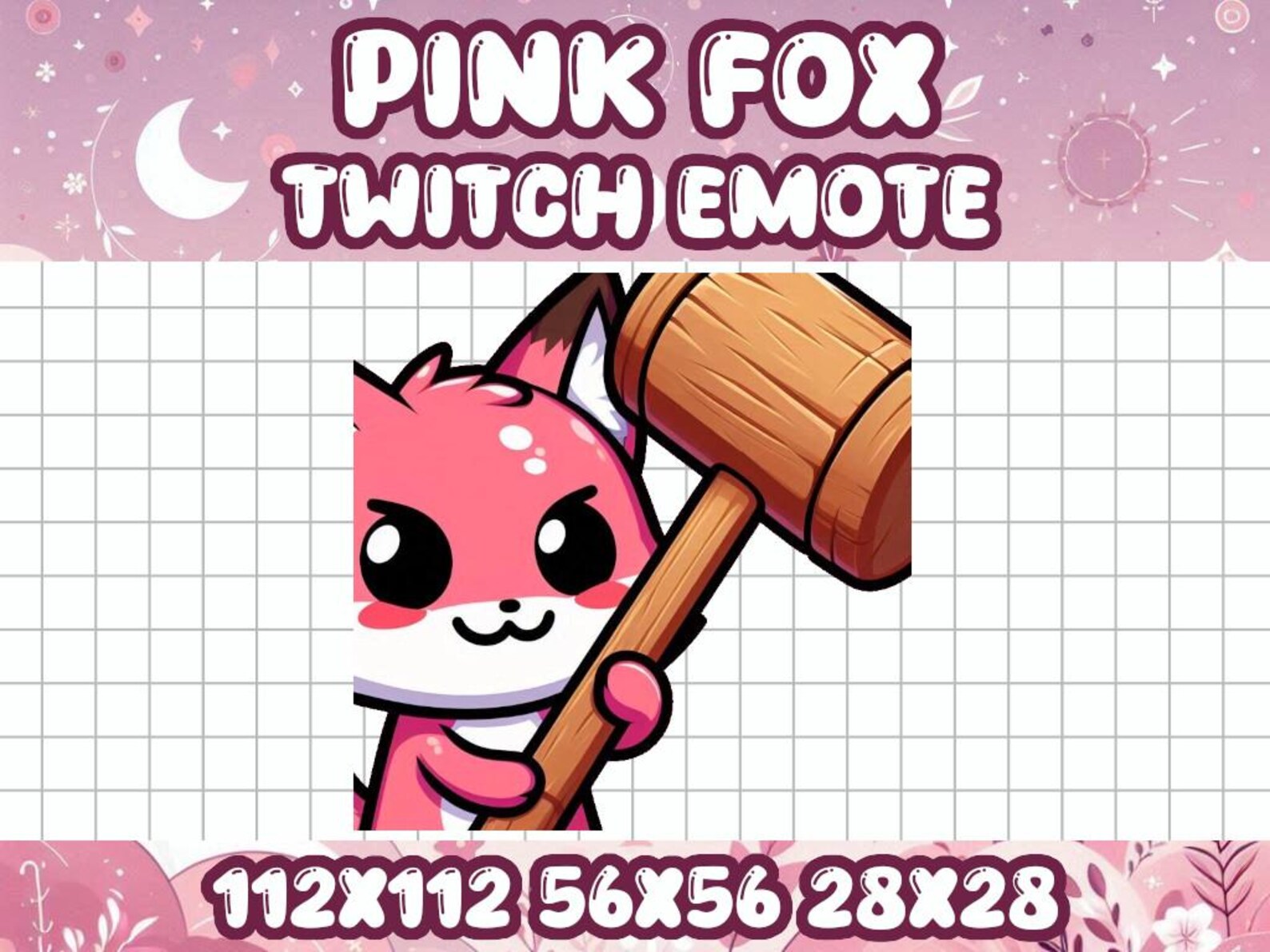 Pink Fox Bonk Emote | Cute Kawaii Chibi Icon for Twitch and Discord - Etsy