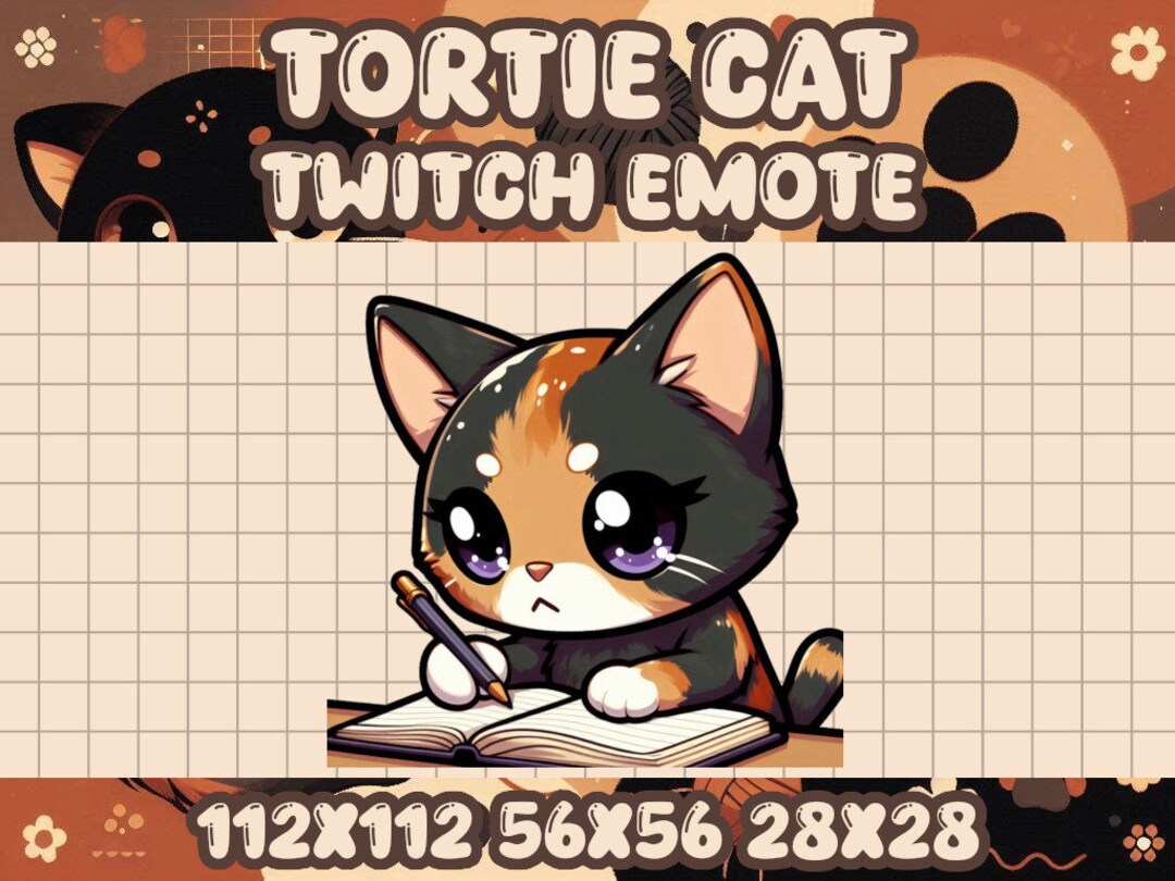 Tortoiseshell Cat Notes Emote | Cute Kawaii Study and Stream Icon for ...