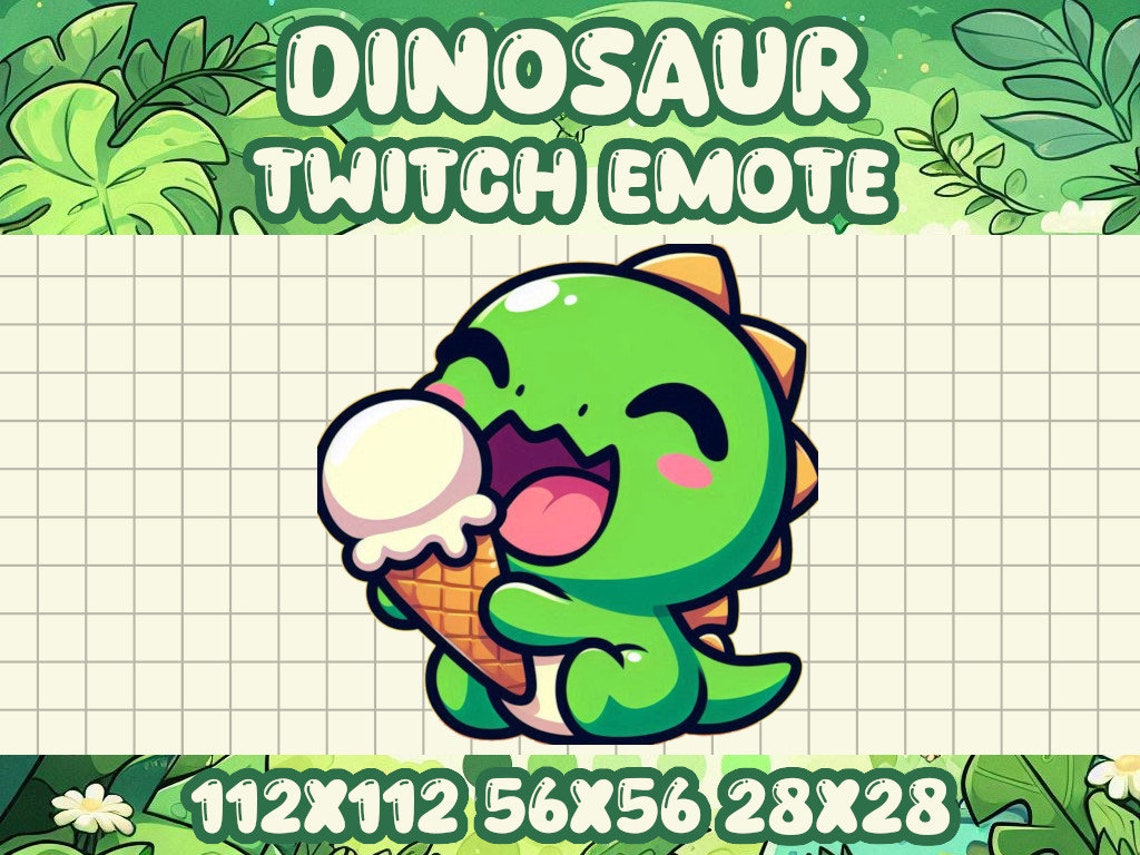 Green Dinosaur Ice Cream Emote for Twitch and Discord Cute Chibi Gamer ...