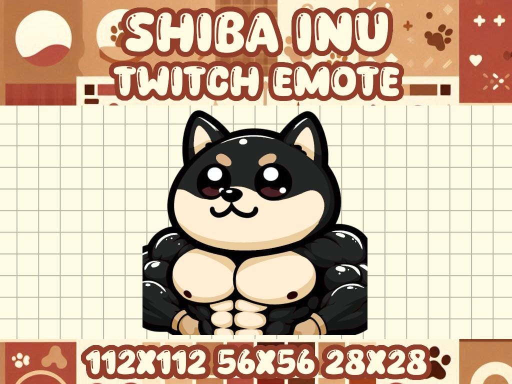 Shiba Inu Muscle Emote Cute Kawaii Gamer Icon Twitch Discord Black Tan ...