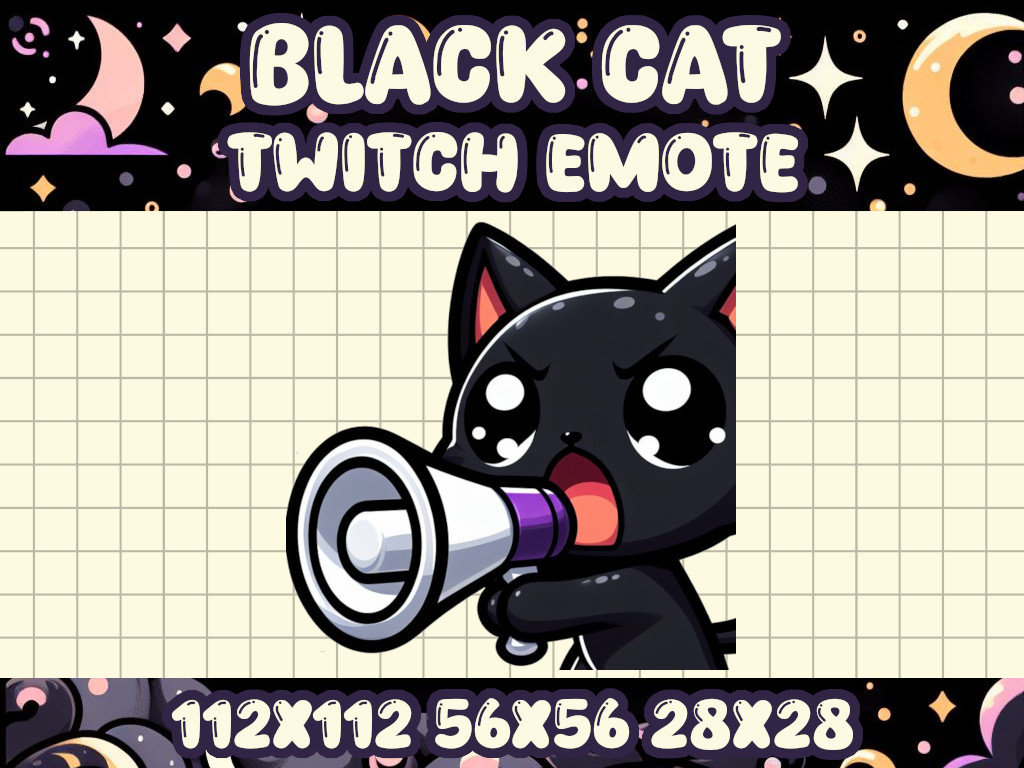 Black Cat Yell Emote | Kawaii Chibi Icon for Twitch and Discord ...