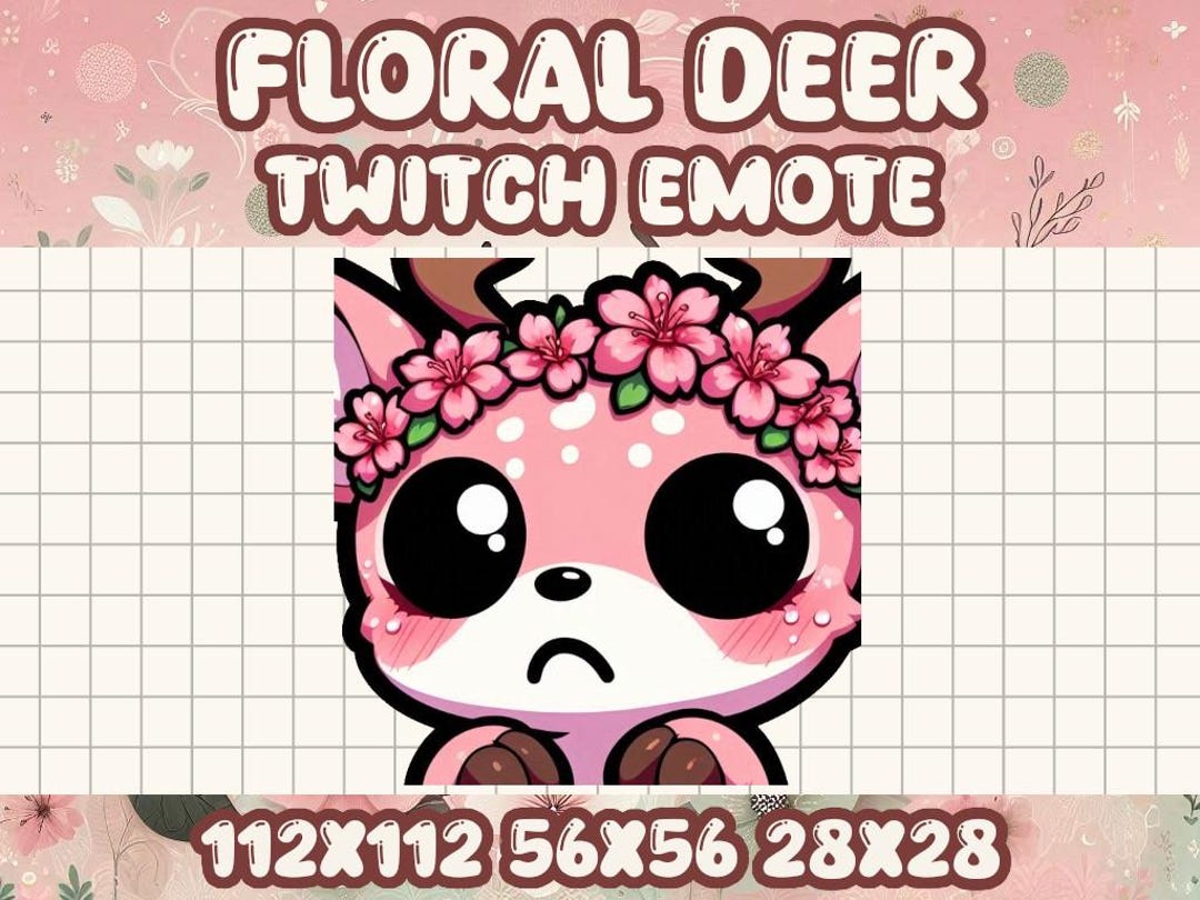 Pink Floral Deer Scared Emote | Cute Kawaii Chibi Afraid Icon for ...