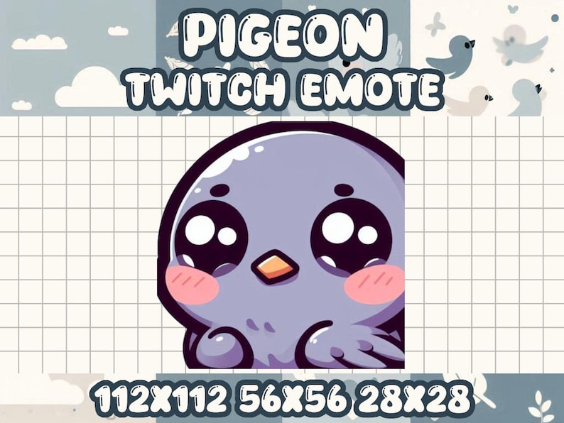 Pigeon Blush Emote Cute Twitch & Discord Icons Kawaii Chibi Gamer ...