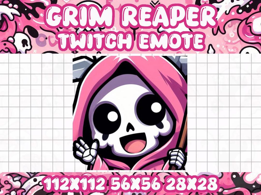 Pink Grim Reaper Wave Emote | Kawaii Greeting Icon for Twitch & Discord ...