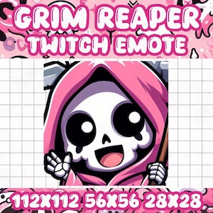 Pink Grim Reaper Wave Emote | Kawaii Greeting Icon for Twitch & Discord ...