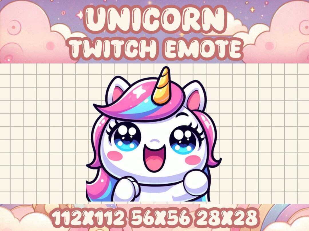 Unicorn Happy Emote Cute Kawaii Fantasy Icons Adorable Gamer Emotes for ...