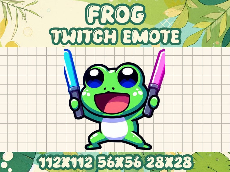 Frog Light Sticks Emote Cute Twitch & Discord Icons Kawaii Chibi Gamer ...