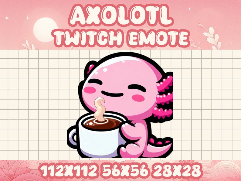 Pink Axolotl Coffee Emote Cute Twitch & Discord Icons Kawaii Chibi ...